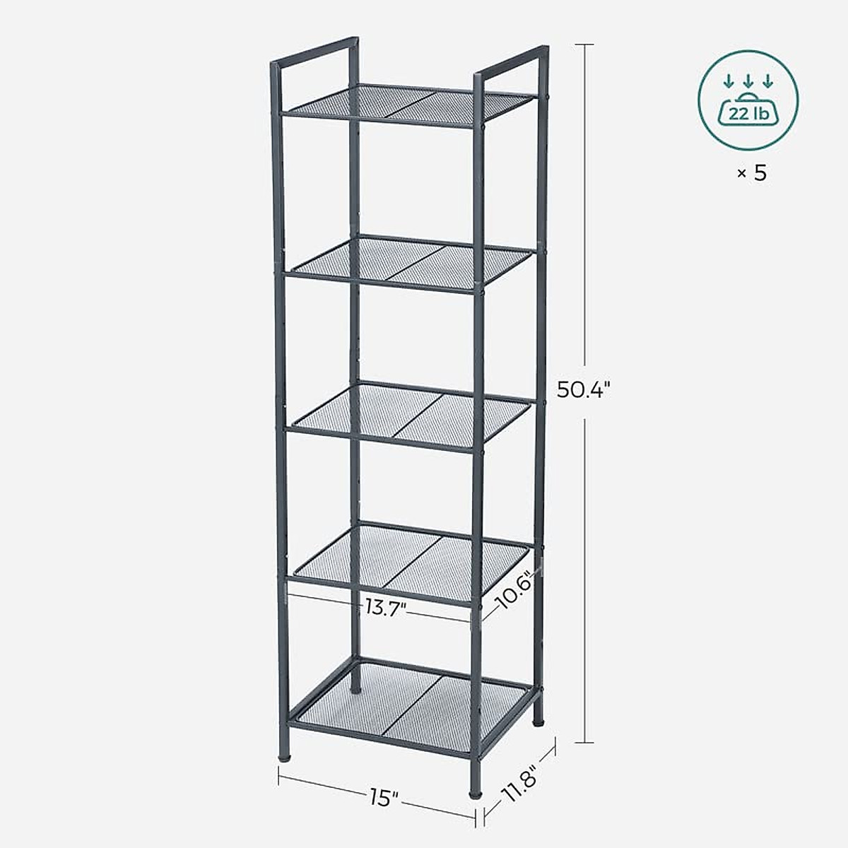 SONGMICS 5-Tier Storage Rack, Bathroom Shelf, Extendable Plant Stand with Adjustable Shelf, for Bathroom, Living Room, Balcony, Kitchen, Black UBSC35BK