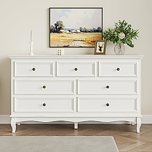RoyalCraft White 7 Drawer Dresser for Bedroom, Modern Chest of Drawers with Solid Wood Legs and Painted Finish, Wooden Storage Closet Cabinet Organizer for Living Room, Hallway