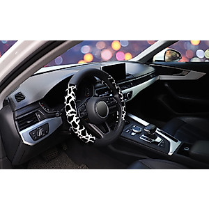 ZHOL Cow Print Steering Wheel Cover, Universal 15 inch Breathable Microfiber Leather Anti-Slip Car Steering Wheel Protector for Women Men, Black&White