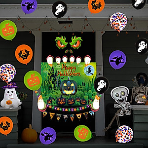 Vlipoeasn Halloween Trunk or Treat Car Decorations, Halloween Cute Scary Monsters PVC Stickers, Happy Halloween Pumpkin Banner, Balloons, Green Halloween Decor for Car Garage Door Entryway Archway