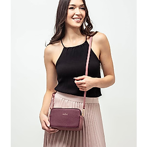 KEDZIE Color Pop Modernist Vegan Leather Crossbody Shoulder Compact Camera Shape Bag For Women With Adjustable Strap - Gray