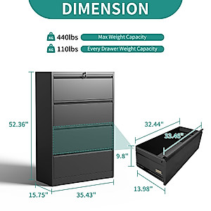 BIZOEIRON Lateral File Cabinet,Steel Storage File Cabinet for Letter/Legal/F4/A4 Size…