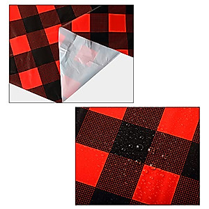 Remagr Christmas Disposable Checkered Tablecloth Round Plastic Buffalo Plaid Table Cloth 84 Inch Waterproof Gingham Cover for Picnic Camping Party Carnival BBQ (Red and Black, 6 Pieces)