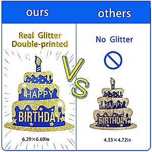 Blue and Gold Birthday Hanging Swirl Decorations(Real Glitter), Happy Birthday Party Decoration Blue Gold Ceilling Party Decorations Supplies for Her Him