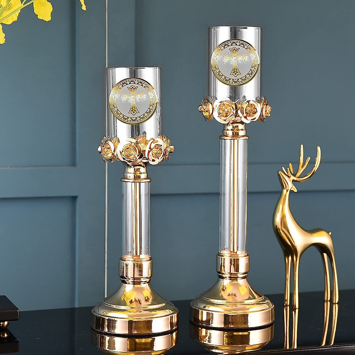 Gold Foil Cross Stickers, 1.5 inch 500 Foil Self-Adhesive Religious Stickers Round Labels for Baptism Party, Envelope Seals, Christening, Wedding Decoration