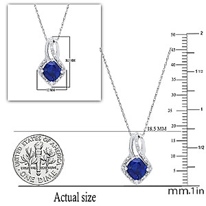 Dazzlingrock Collection 7 mm Cushion Lab Created Blue Sapphire Women Elegant Tiny Pendant with Round Natural Diamond Accents in 18 Inch Silver Chain in 925 Sterling Silver