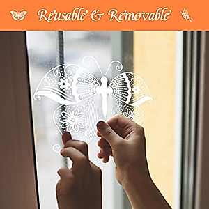 41 PCS Large Butterfly Window Clings - Double Sided White Butterflies Stickers, Reusable Window Decals Bird Alert Static Clings for Door, Glass Decoration, Prevent Bird Strikes (9 Sheets)