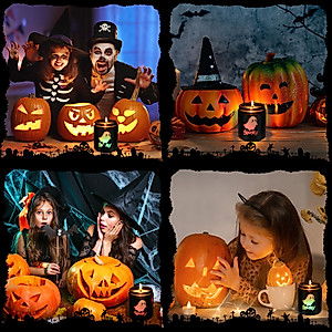 Halloween Candles Ghost Decorations, Fall Candles for Home, Halloween Candle with Cute Ghosts Print Changing Lights, Spooky Halloween Gifts for Women, 9oz Natural Lavender Candle