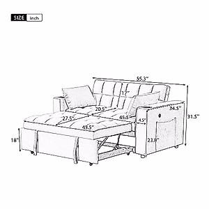 Eafurn 4 in 1 Convertible Sleeper Sofa Bed, Modern Velvet Loveseat w/Pull Out Couch, 55.3" Love Seat Lounge Sofa & Couch w/Reclining Backrest, Cup Holders and USB Port,RV Furniture for Small Place