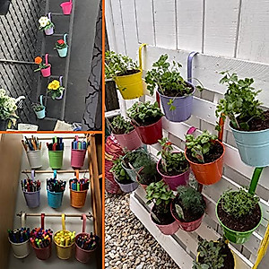 LOVOUS 6.3" x 4.7" x 5.3" Large Iron Hanging Planters Multicolor Flower Pots Balcony Garden Railing Planter, Fence Hanging Metal Bucket Plants Holders Set for Indoor and Outdoor, 12PCS, Black