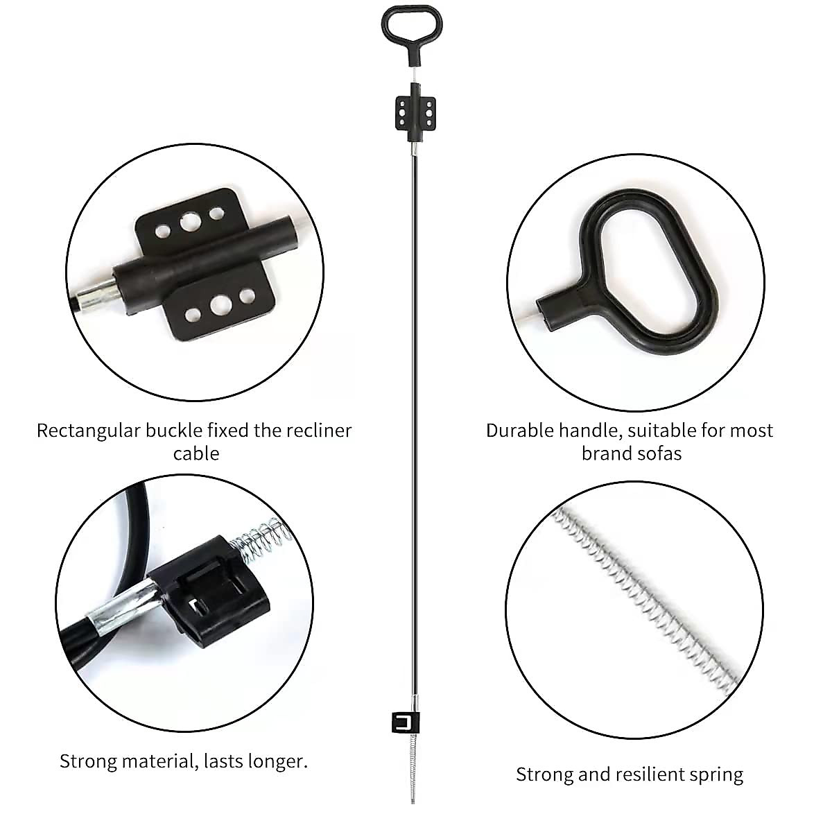 2Pcs Sofa Recliner Pull Cables Replacement，Recliner Sofa Chair Couch Release Lever Pull Handle，Fits Ashley and Most Recliner Sofa Brand，Exposed Cable Length 4.9", Total Length is 31"。 (D ring)