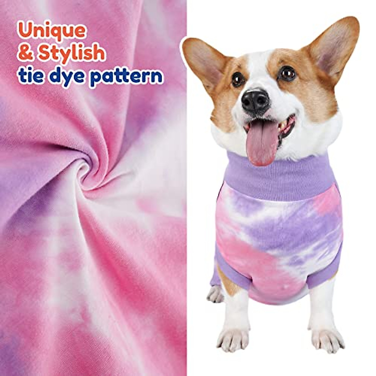 TORJOY Breathable Dog Recovery Suit for Male/Female, Tie Dye Purple Dog Onesie for Abdominal Wounds, Cone E-Collar Alternative After Surgery to Anti-Licking, Professional Surgery Suit for Dogs Medium