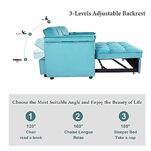 ORRD Convertible Sofa Bed, 3-in-1 Multi-Functional Velvet Sleeper Couch Pull-Out Bed, 48'' Bed Chaise Lounge with Adjustable Backrest and Pillows, Hidden Side Table for Living Room, Small Space