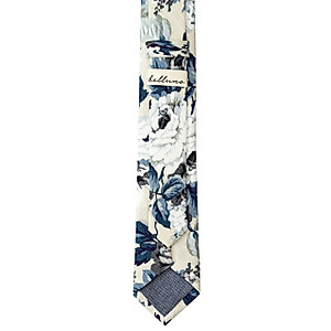 BELLUNO Floral Skinny Tie for Men, Slim Flower Tie for Wedding, Activities, Gift Box-Beige Blue