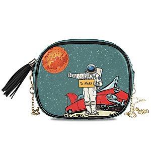 ALAZA PU Leather Small Crossbody Bag Purse Wallet Pop Art Retro Astronaut Space Cartoon Cell Phone Bags with Adjustable Chain Strap & Multi Pocket