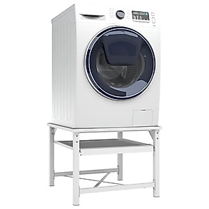 vidaXL Double Washing and Drying Machine Pedestal - Steel Construction, Adjustable Height, Extra Storage Shelf, Stability for Uneven Flooring, Compliant with California Proposition 65