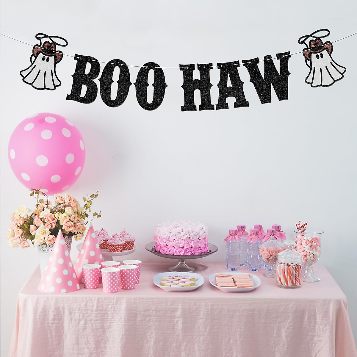 Boo Haw Banner for Halloween Party Decorations | Glittery Cowboy Ghost Hanging Decor | Western Theme Halloween Birthday Baby Shower Party Decoration Supplies
