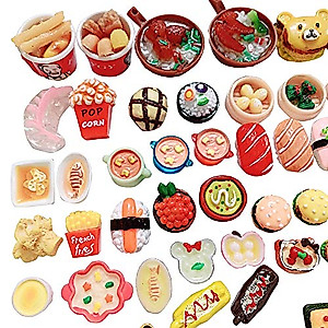 Anrher 100pcs Miniature Foods Hamburg French Fries Sushi Decoration Mixed Resin Sets for Adults Kids Doll House Pretend Kitchen Play Cooking Game Toys DIY Birthday Party Present¡­