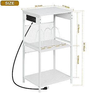 Record Player Stand, Turntable Stand with Power Outlet Side Table with Charging Station Vinyl Player Stand with Storage Record Player Table with Album Storage White for Living Room Bedroom