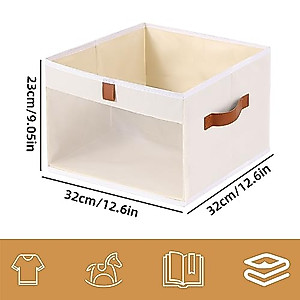 YheenLf Foldable Closet Storage Bins 3-Pack,Fabric Box with Transparent Windows and Handles,Storage Baskets Used for Organizing Clothes( Beige,12.6x12.6x9in)