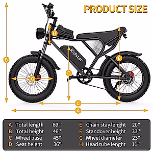 Bopzin Electric Bike for Adults, 20" Fat Tire 1000/2000W Brushless Motor 20/40AH Removable Battery Bicycles with Retro Motorcycle Design, 7-Speed Cruise Control with Disc Brake (1000W-48V 20AH)