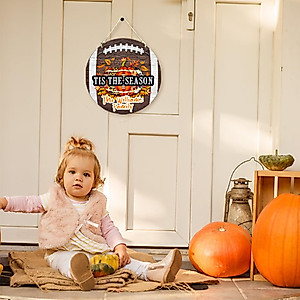 Personalized Football Door Hanger Fall Sign Custom Text Wooden Tis the season Front Door Sign Front Porch Decor Fall Welcome Sign Football Fall Hanging Decorations Autumn Thanksgiving Christmas Seasonal Decor