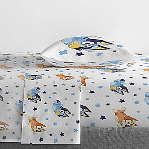 Bluey & Bingo Twin Comforter Set - 5 Piece Bed Set Includes Sheet Set & Pillow Covers - Super Soft Clouds & Stars Kids Bedding