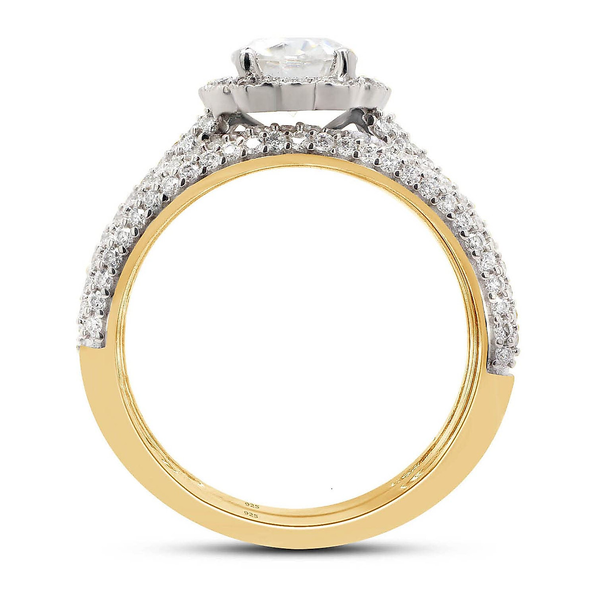 SAVEARTH DIAMONDS 1 1/2 ct. t.w Center 6MM Round Cut Lab Created Moissanite Diamond Double Halo Bridal Set Ring in 14k Yellow Gold Over Sterling Silver (VVS1 Clarity, 1.50 Cttw)-8.5