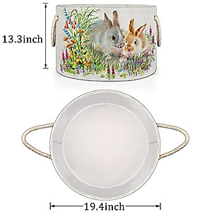 Easter Bunny Rabbit Eggs (12) Large Round Baskets for Storage Laundry Baskets with Handles Blanket Storage Basket for Bathroom Shelves Bins for Organizing Nursery Hamper Girl Boy
