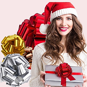 UNIQOOO 48PCS Metallic Rose Gold, Red, Gold, Silver Gift Wrap Pull Bow Set, 6 Inch Large 4'' Medium, Assorted Ribbon for Gift Basket Box Bag Wrapping Décor Valentines Day Wedding Birthday Anniversary