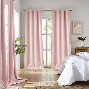 DUALIFE Baby Pink Curtains 45 Inch Length for Kids Room Thermal Insulated Blackout Curtain for Nursery Small Short Window Drape Grommet 52 x 45 Inches Long