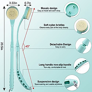 Back Brush Long Handle for Shower, 20.5” Back Bath Brush for Shower, Back Scrubber, Exfoliation and Improved Skin Health for Elderly with Limited Arm Movement, Disabled, Pregnant Women