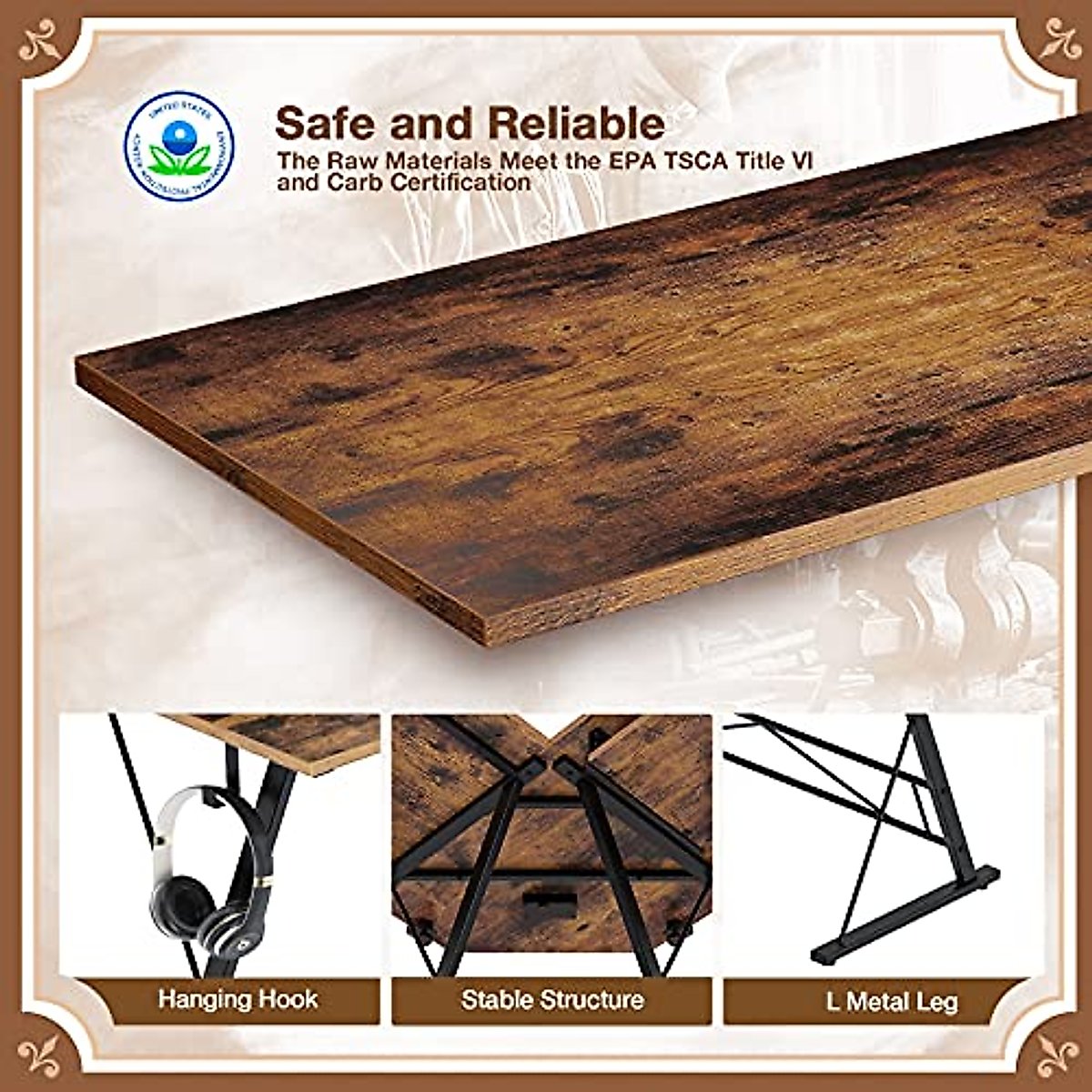Rolanstar Computer Desk L Shaped with Power Outlet, 54” Reversible L Shaped Computer Desk with Monitor Stand and Keyboard Tray, Home Office Desk with USB Port & Hook, Rustic Brown