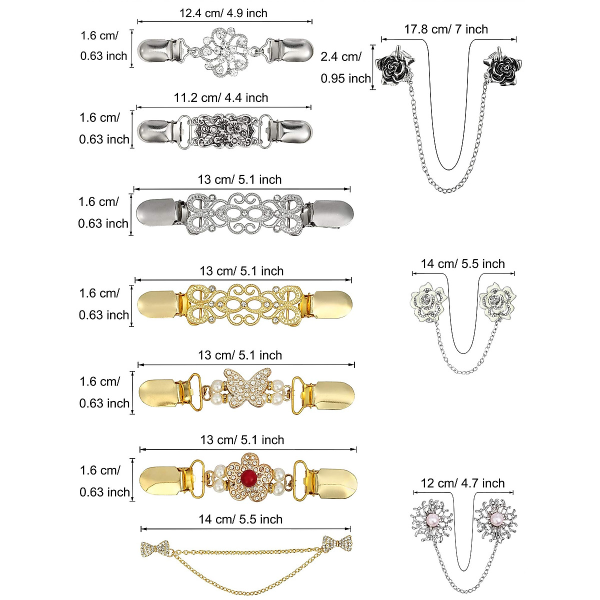 Trounistro 10 Styles Sweater Shawl Clips Set Retro Cardigan Collar Clips Dresses Cardigan Collar Clips Shirts Clips for Women Girls (Style Set 1)