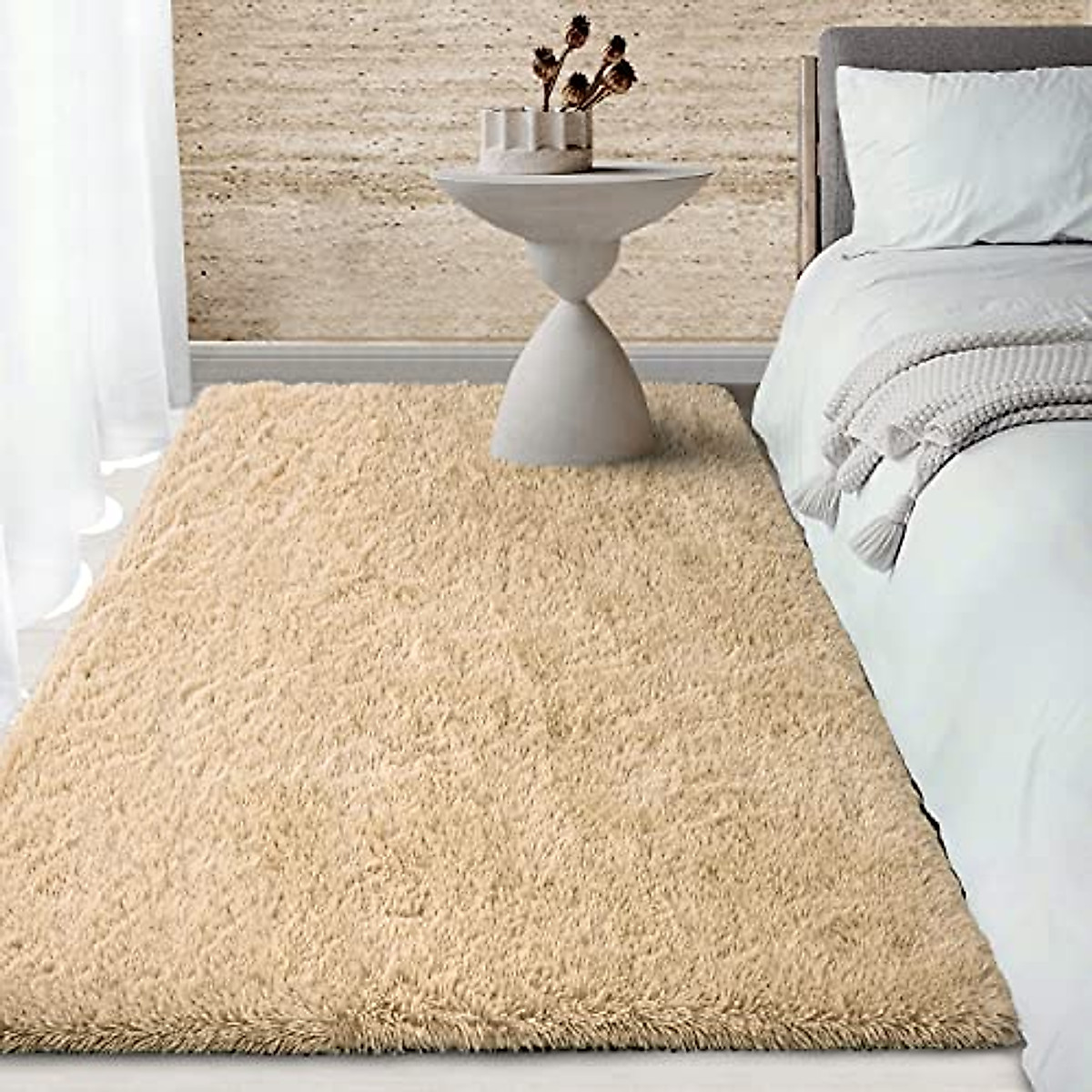 Sovolibee Ultra Soft Fluffy Area Rugs for Bedroom Living Room, Indoor Shaggy Non-Slip Floor Carpet for Room Girls Dorm Baby Nursery Play Mat- Modern Home Decor Rug 3x5 Feet Khaki