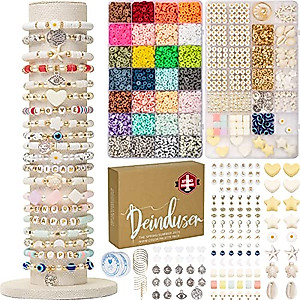 Deinduser Bracelet Making Kit - Jewelry Making kit with Stand - 28 Colors Polymer Clay Beads for Bracelet Making - Bracelet Making Kit for Adults - Heishi Disc Beads