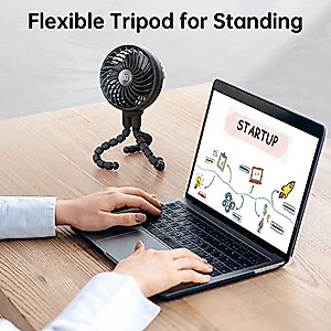 GUSGU Stroller Fan with Flexible Tripod Clip on, Mini Portable Fan USB Rechargeable Battery Operated, Small Personal Handheld Fan Cooling for Bed, Car Seat, Travel, Camping
