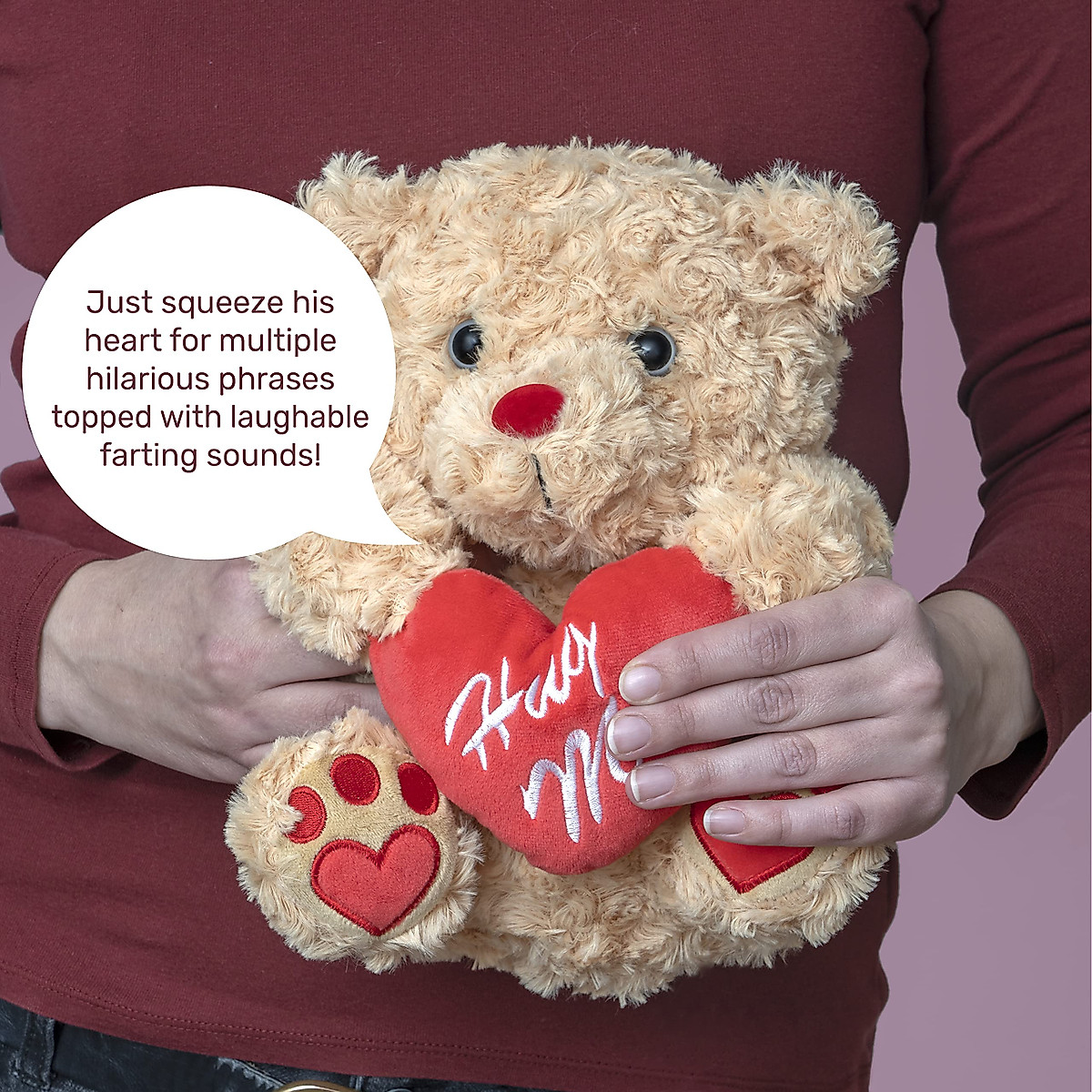 Valentine's Teddy Bear Gag Farting - Brown Plush Bear with Red Hug Me Love Heart Dirty Talking Valentines Day Funny Farting Stuffed Animal Girlfriend Boyfriend Anniversary Get Well Gift 11"