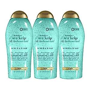 OGX Hydration + Sea Kelp & Hyaluronic Acid Sulfate-Free Lightly Moisturizing Body Scrub with Black Rice, Gentle Exfoliating Daily Body Wash to Soften & Smooth Skin, 19.5 Fl Oz (pack of 3)
