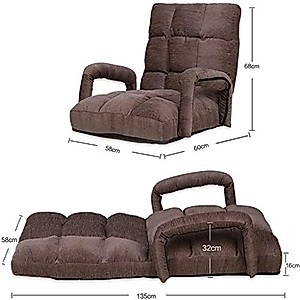 GYDJBD Folding Lounger Sofa Floor Chair Sofa Lounger Bed with Armrests and A Pillow, Six Positions of The Backrest Can Be Adjusted (Color : Brown)