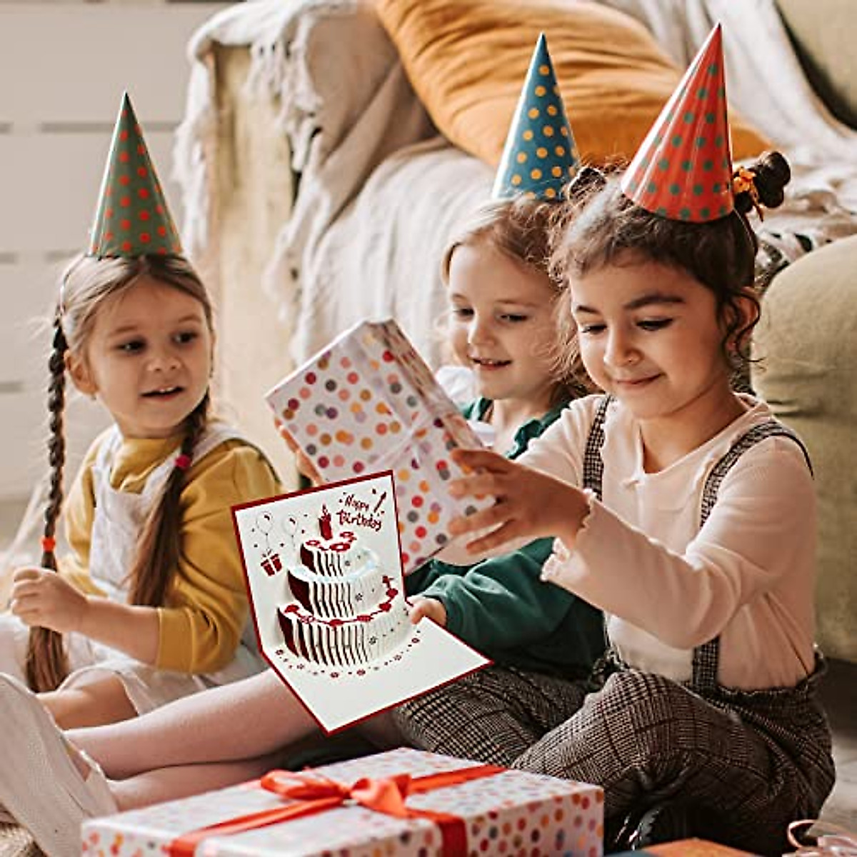 Magic Ants Pop Up Happy Birthday Card,3D Birthday Popup Cards,Birthday Cake Funny Postcards Pop Up Greeting Cards,Pop Up Birthday Cards for Women Men (Fruit Birthday Cake - Red)