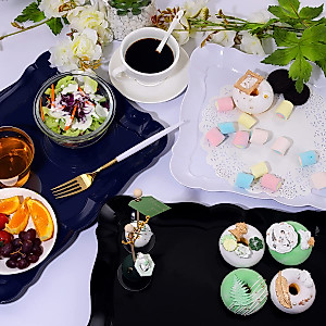 BBG 6 Pack Black Plastic Food Serving Trays, 15" x 10" Halloween Party Platters and Trays, Rectangle Black Plastic Serving Trays, Dishwasher Safe Reusable Platters Set, Plastic Trays