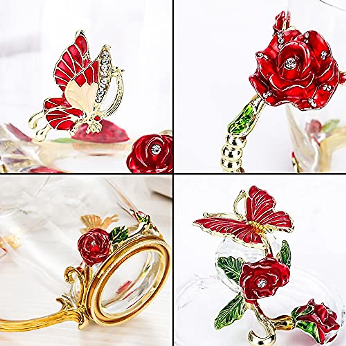 Vivimee 2 Pack Tea Cups with Lids, 12 oz Clear Glass Cups with Spoon Set, Flower Tea Cup Set, Mother's Day Gifts, Glass Tea Cups for Women, Tea Mug for Coffee, Tea, Juice, Milk Hot and Cold Drinks