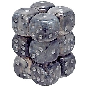 Chessex Borealis 16mm d6 Light Smoke/Silver Luminary Dice Block (12 dice) (27778), Grey