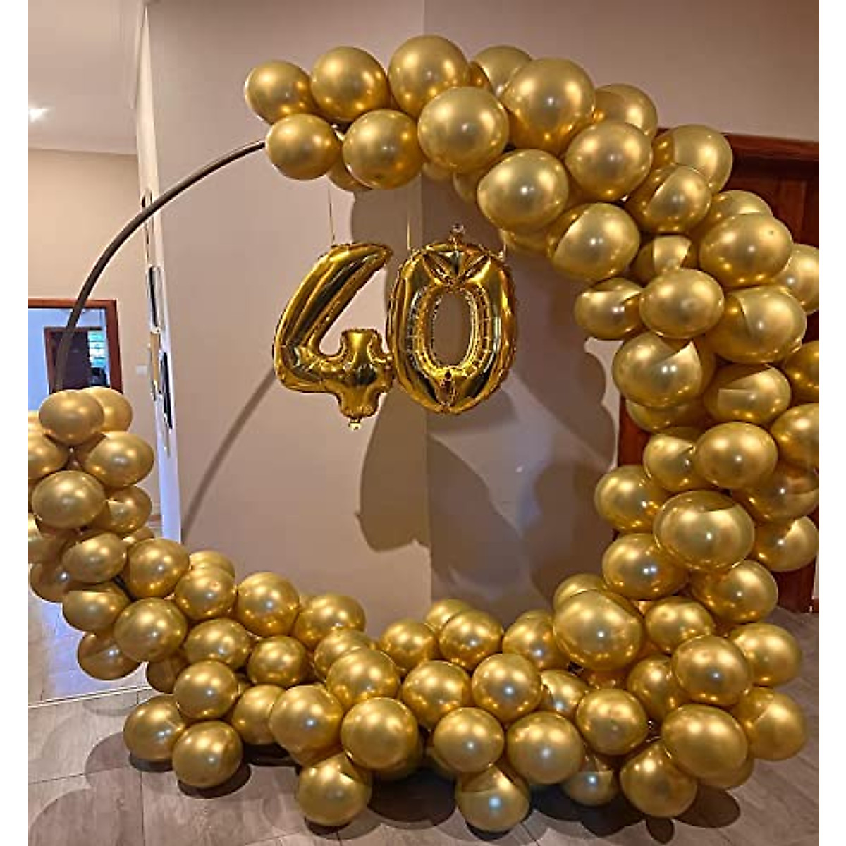 HUICYHFR Gold Metallic Chrome Latex Balloon Arch Kit, 102PCS 18In 12In 10In 5In Arch Garland for Engagement, Wedding, Birthday Party, Anniversary Celebration Decoration With 33FT Ribbon