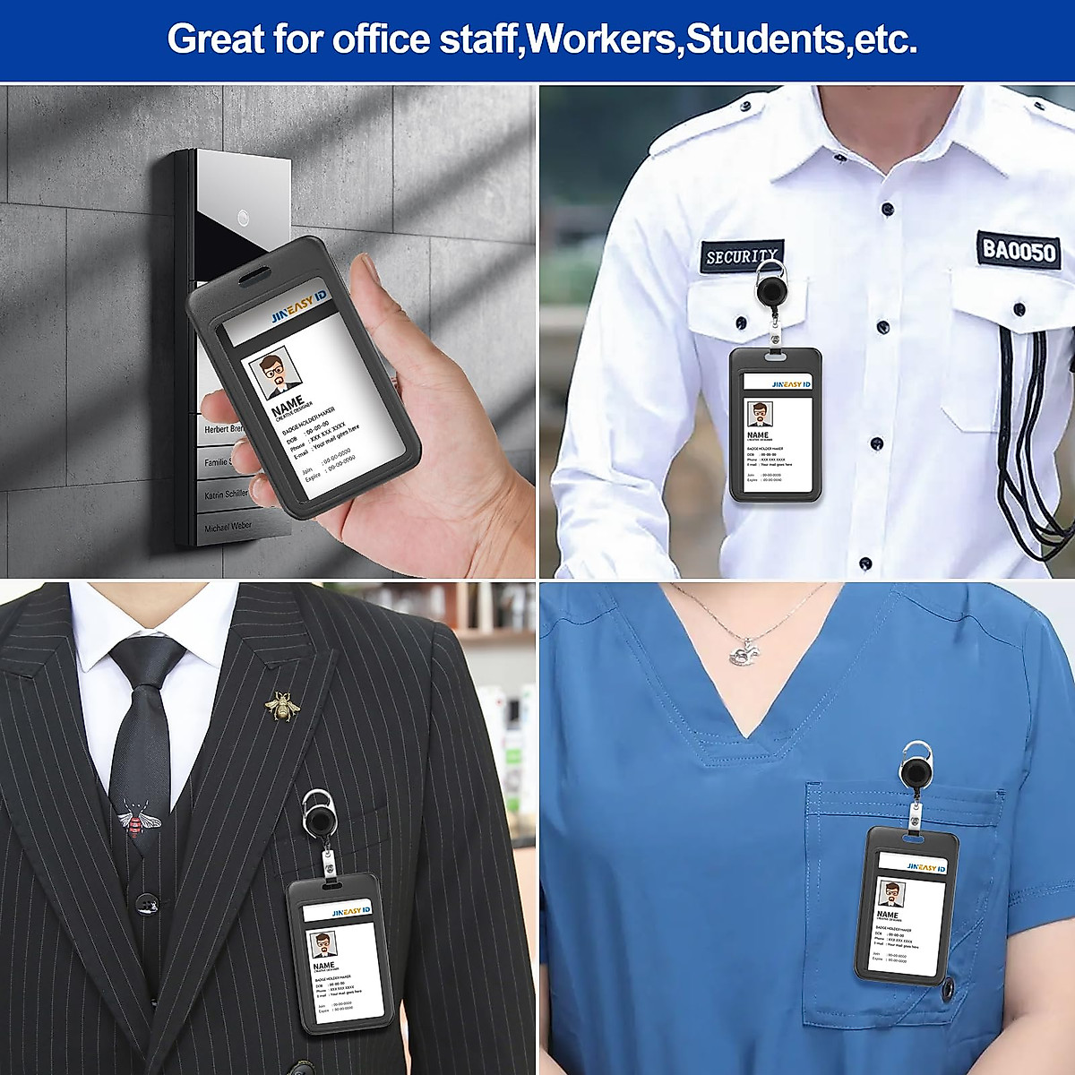 2 Pack Hard Plastic Vertical ID Badge Holder Slide Open ID Card Holder by Jineasy ID