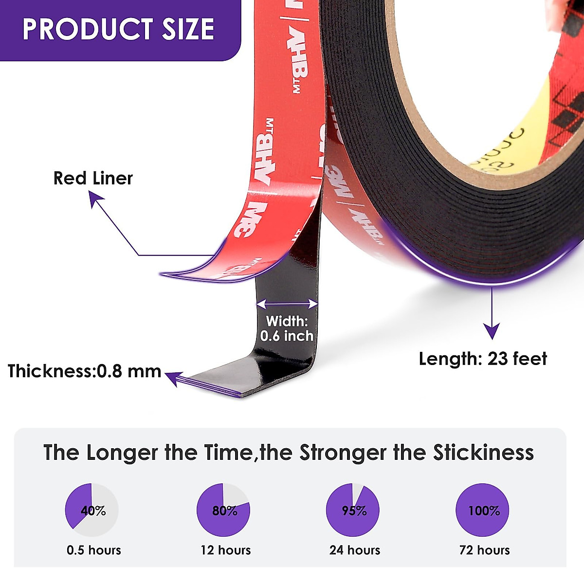 EMITEVER Double Sided Tape, Heavy Duty Acrylic Foam Mounting Tape, 23Ft x 0.6In Two Sided Adhesive Tape, 2 Sided Tape for Automotive, Home, Office Decor