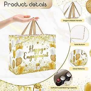 Engagement Party Gift Bags White Gold Engagement Gift Bags with Tissue Paper Card Christmas Engagement Gift Wrapping Paper Bag Happy Engagement Gift Bag Card Gold Engagement Party Decoration Supplies