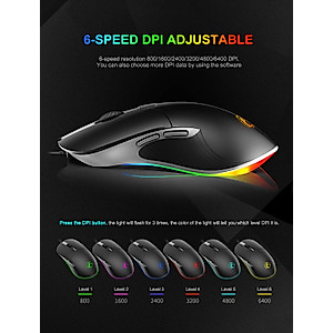 KKUYI RGB Gaming Mouse Wired, USB Computer Gaming Mice with Chroma RGB Lighting/6 DPI Levels/6 Buttons, RGB Gamer Desktop Laptop PC Gaming Mouse with 6ft Cable for Windows Xbox PS4 (Black-01)