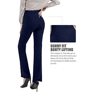 Hiverlay Women's Bootcut Dress Pants Pull On Stretchy Work Slacks for Business Office 5 Pockets 29" Navy 2X-Large